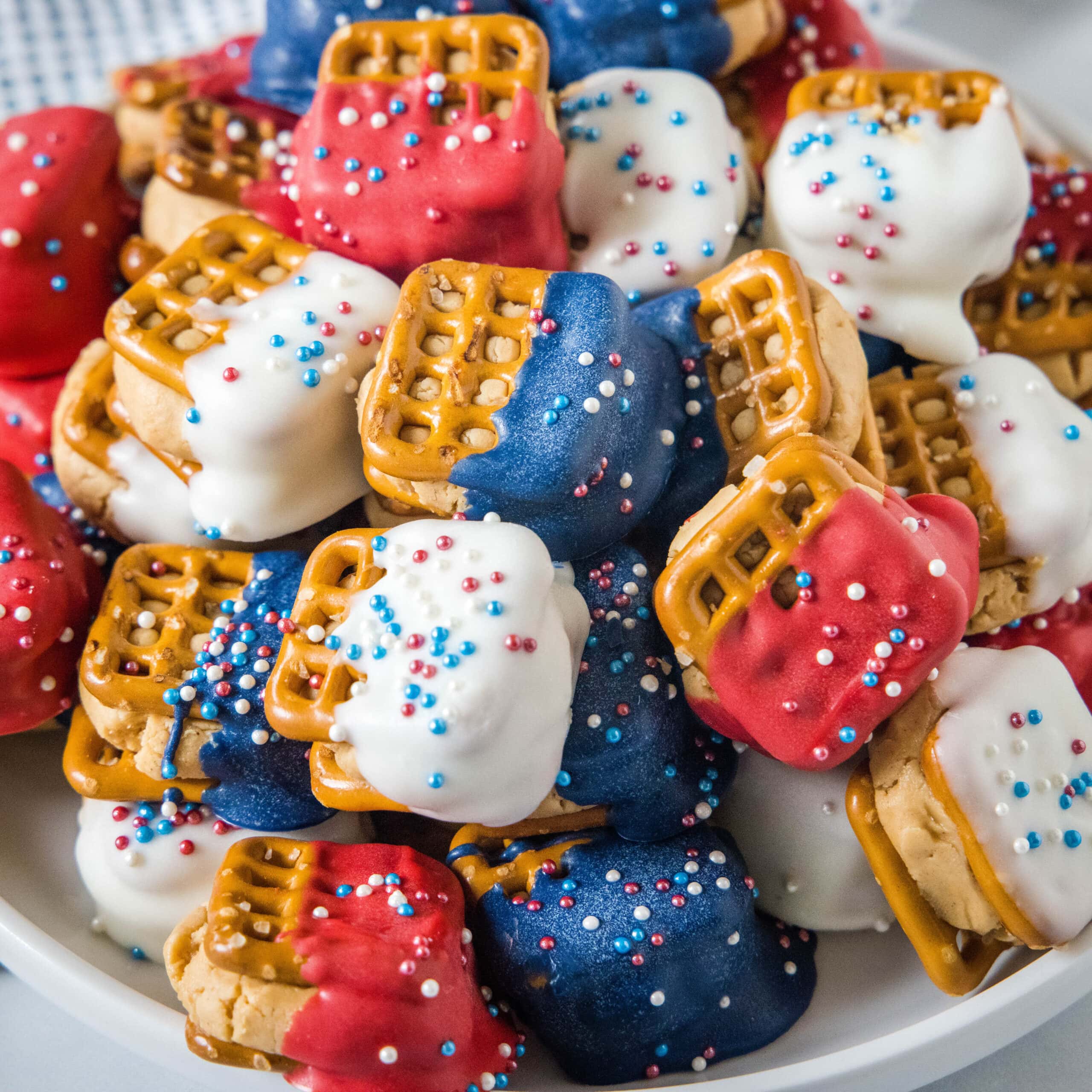 Red White and Blue Peanut Butter Pretzel Bites